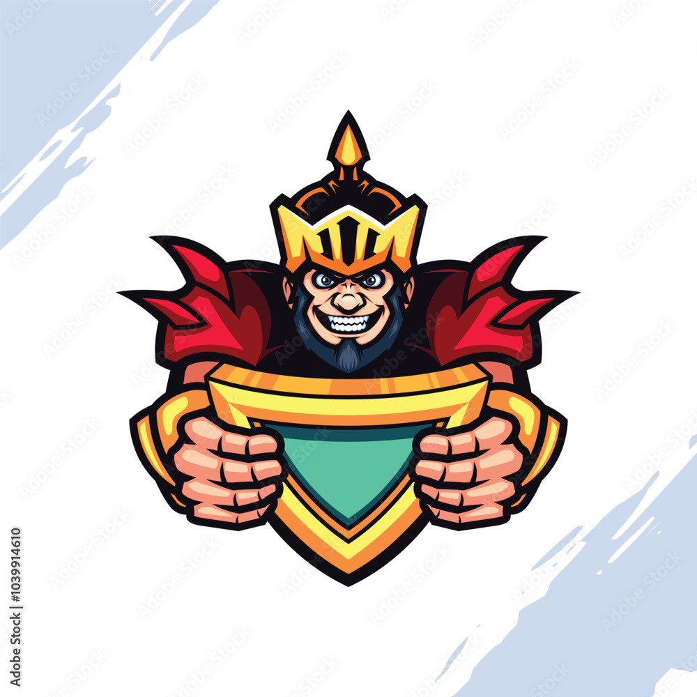 The Golden Crown Warrior in Blood Red Armor holding a Golden Shield ...