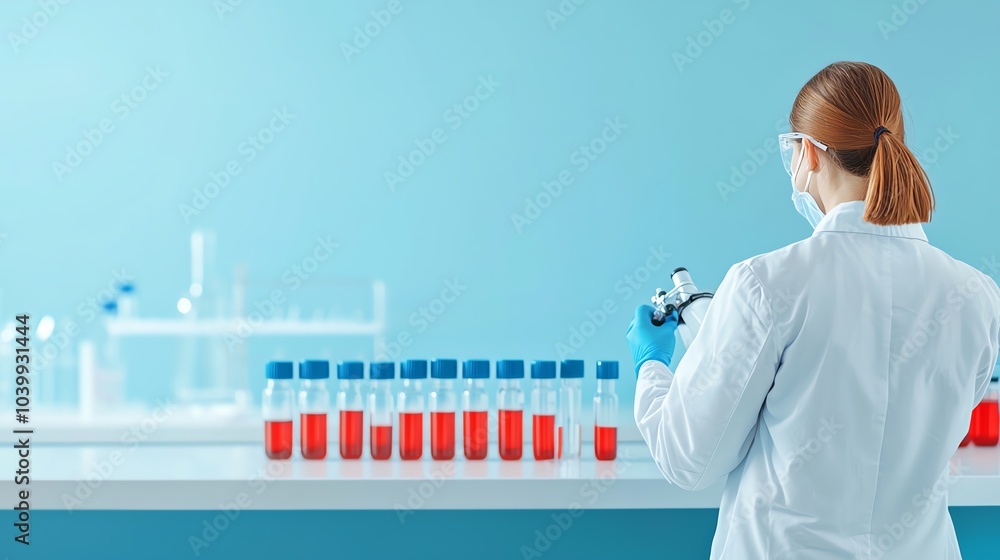 Scientists in micrological lab sequencing microbial genomes side view ...