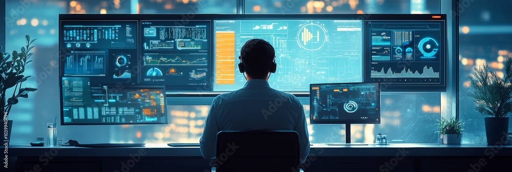 City official analyzing environmental metrics, overseeing smart city ...