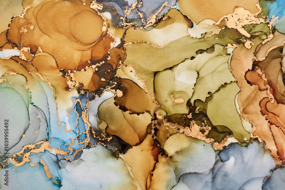 Soft waves of translucent color meet shimmering gold accents in ...