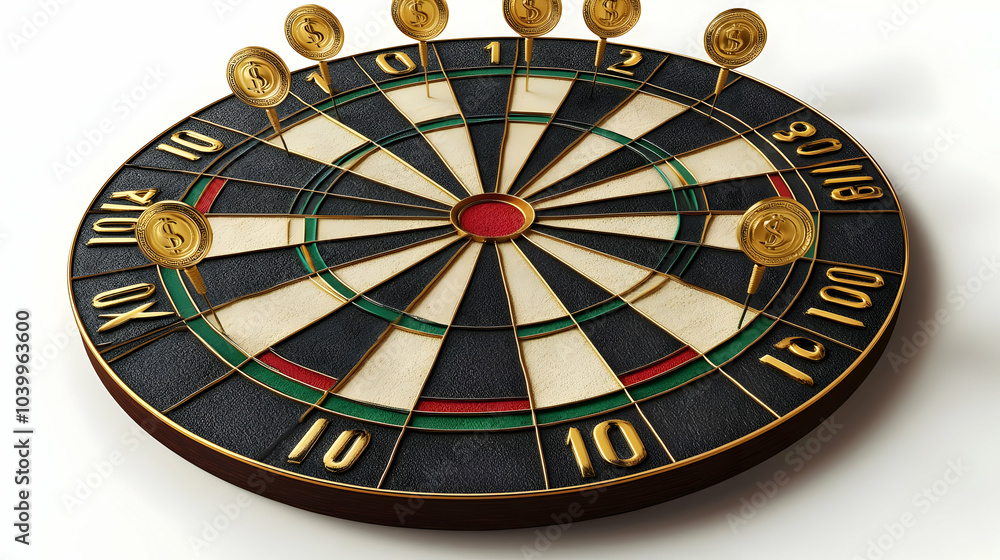 3D Dartboard Golden Coins Dart Points Vector Illustration Realistic ...