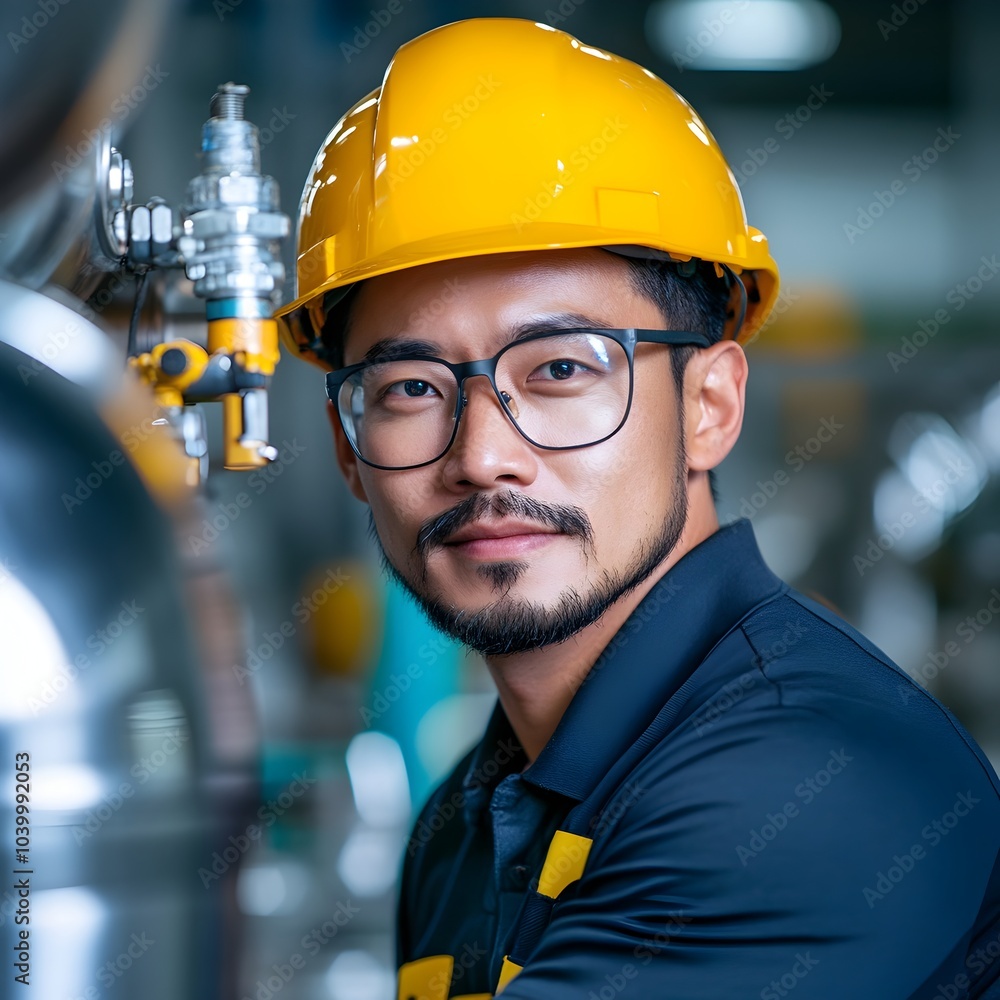 Technician operating a sophisticated digital control system to monitor ...