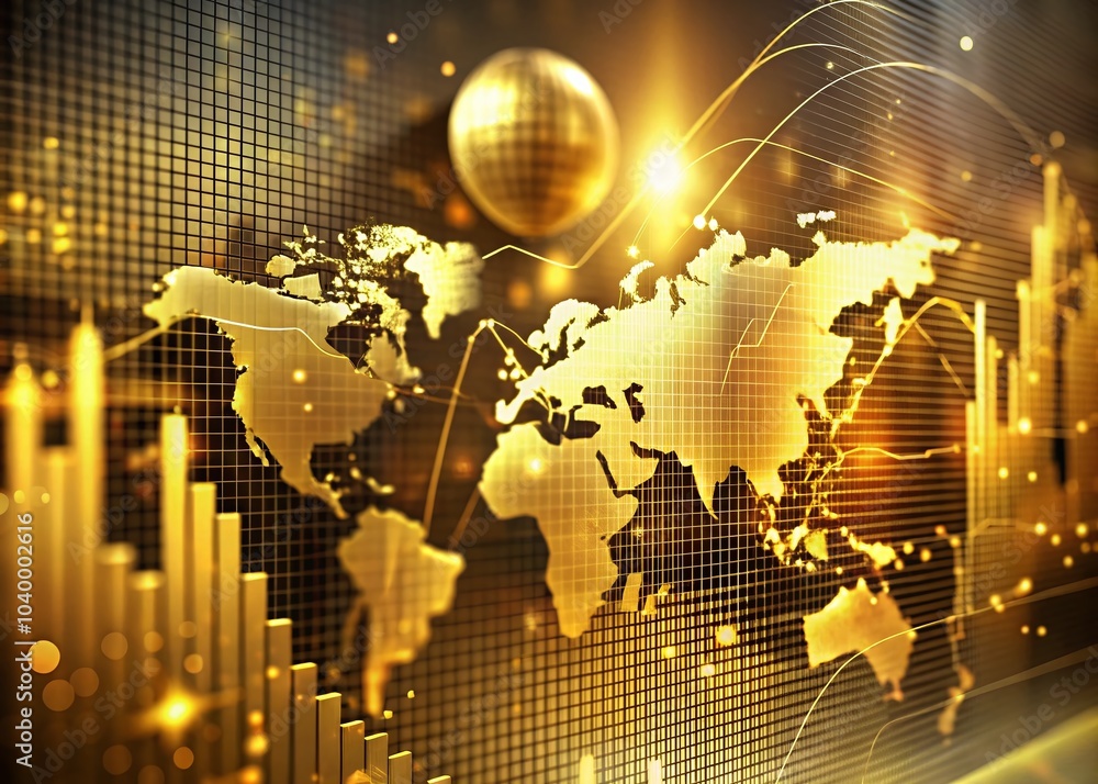 Golden Corporate Background with 3D Animated Graphs and Counters on ...