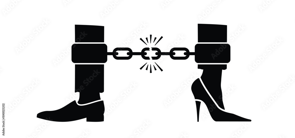 Cartoon family divided broken heart, man and woman, broken chained ...