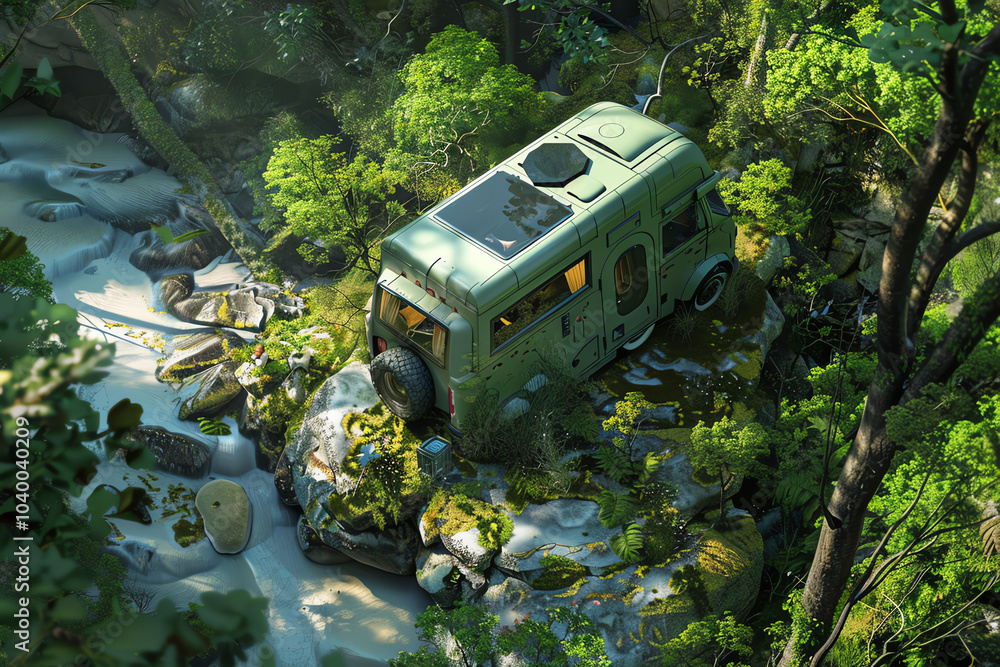 Bring to life the contrast of nature and technology in a photorealistic ...