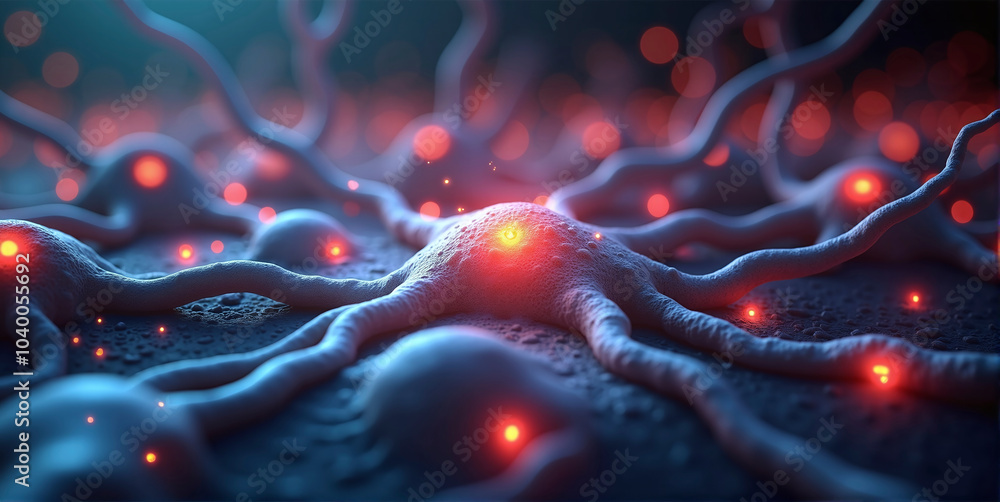 Connected and impulse sending neurons or nerve cells inside organic ...