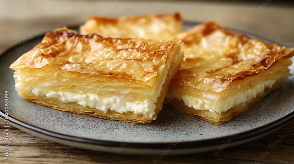 A plate of delicious Tiropita, with crispy filo pastry filled with a ...