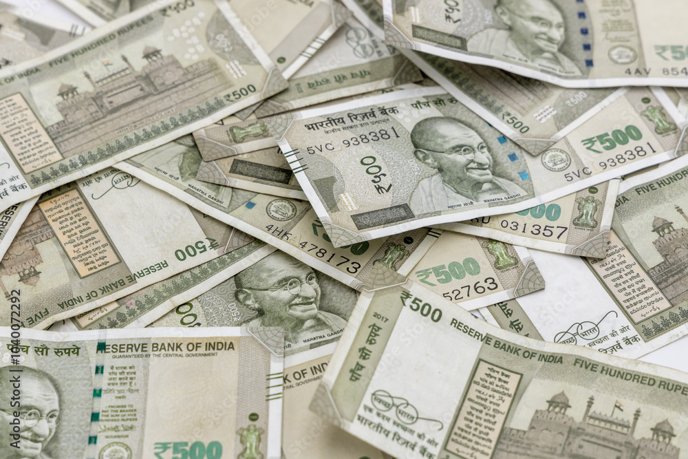 Indian currency 500 rupee bank note on white background, Five hundred ...