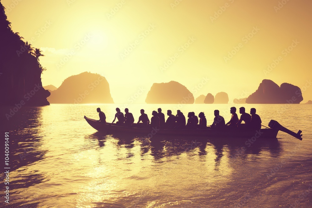 Migrants boarding a small, overcrowded boat, embarking on a perilous ...