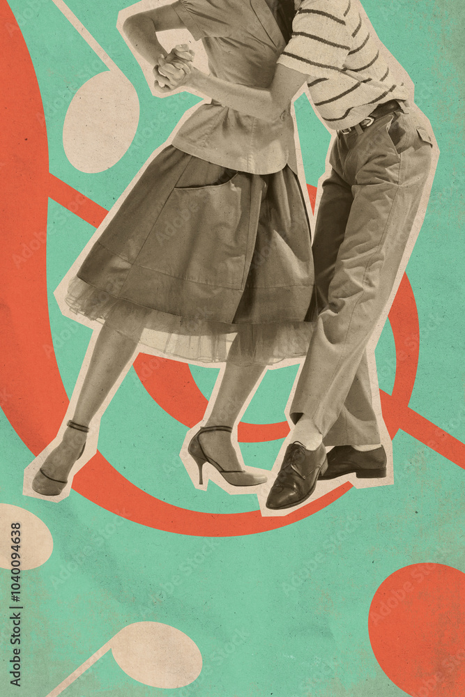 Retro dance couple in close-up of their feet, showcasing elegant dance ...