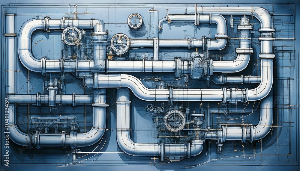 blueprint design of a complex pipe system industrial engineering ...