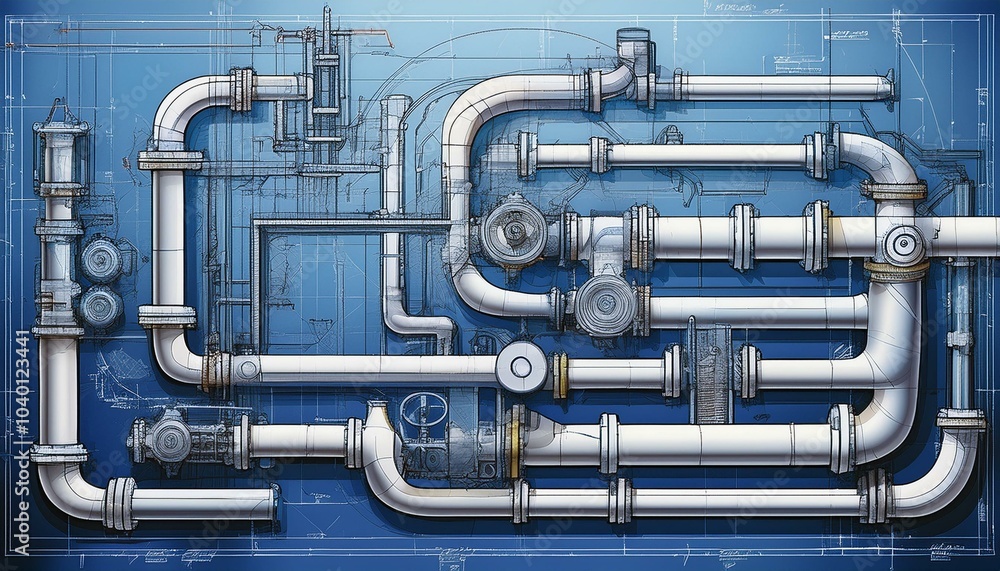 blueprint design of a complex pipe system industrial engineering ...