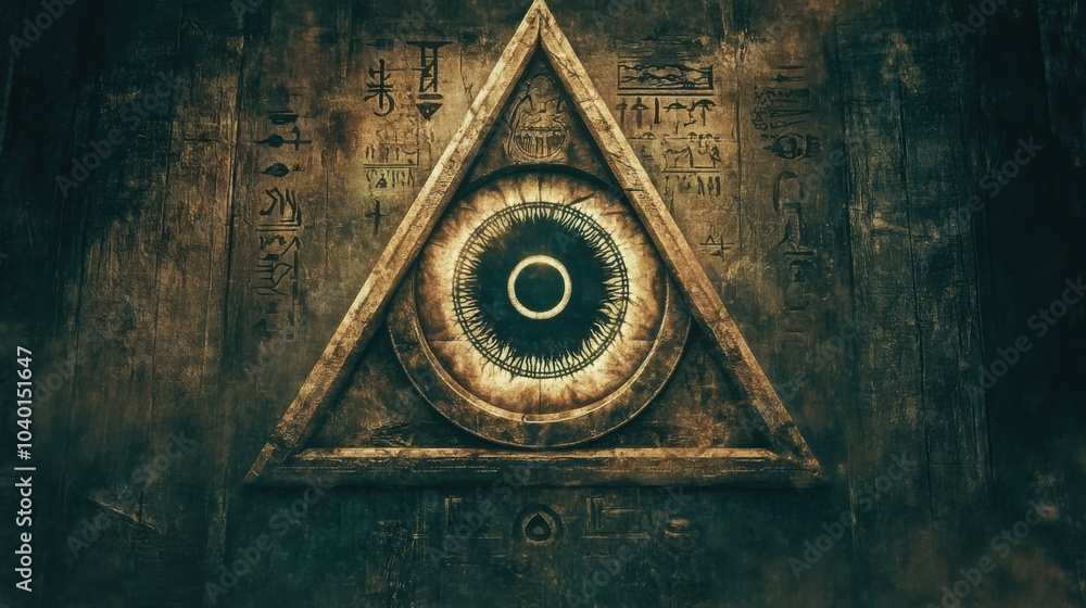 The All-Seeing Eye inside a triangle, encircled by ancient runes and ...