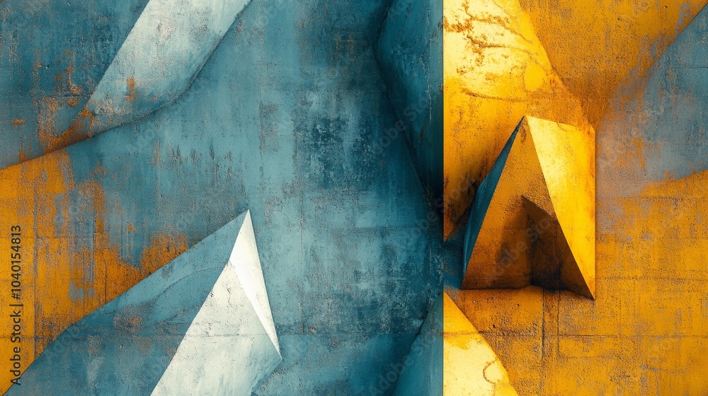 Iceberg-inspired triangular plywood and metal structures, vibrant ...