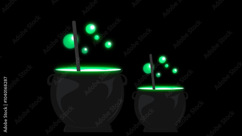 2d Witch cauldrons with magical green potion on alpha channel ...