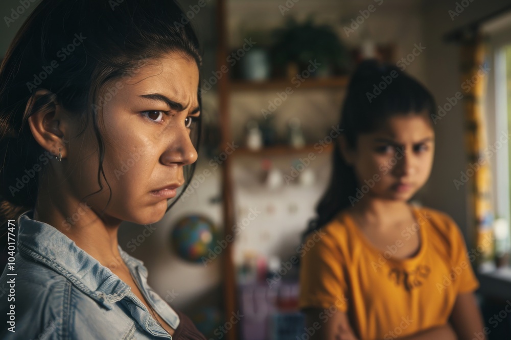 Emotional tension between a teenage girl and her frustrated mother in a ...
