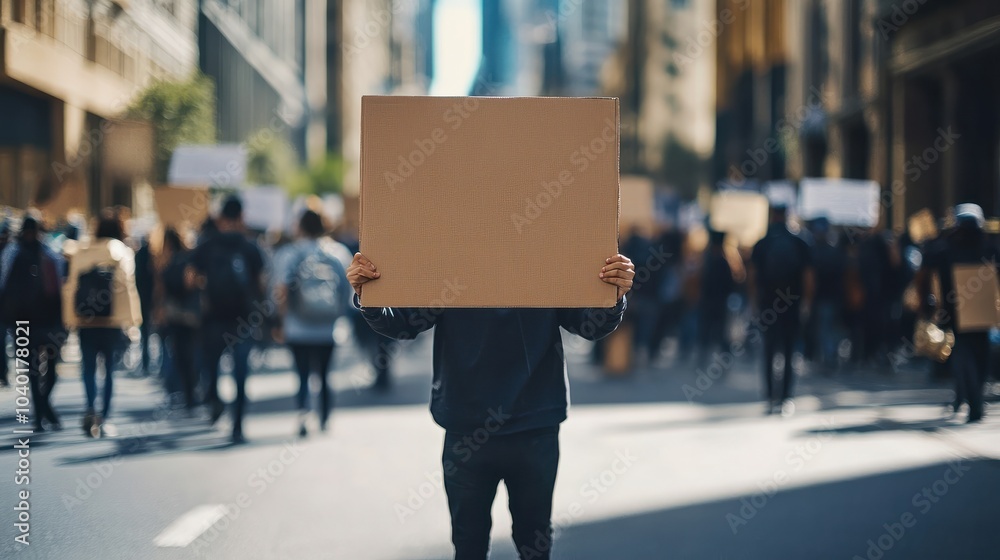 Person, protest and aboriginal with support, march and sign with ...