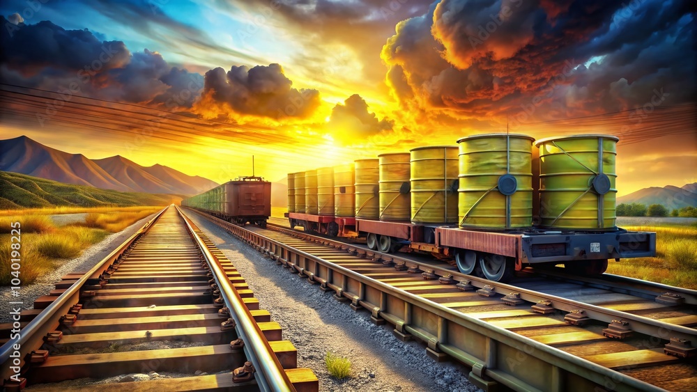 Radioactive Waste Containers on Cargo Train Wagons - Industrial Food ...
