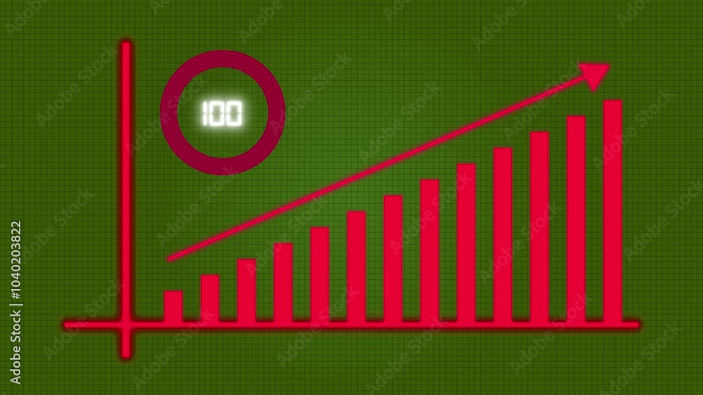 Animated financial growth chart with trend line graph with red bar ...