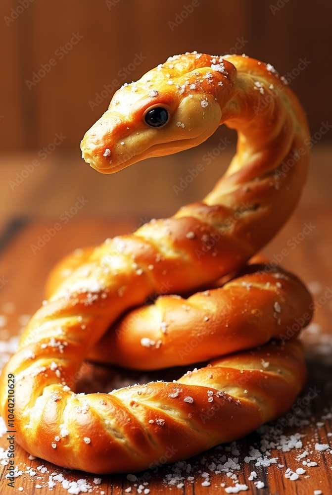 Playful Pretzel Snake Sculpture Showing Soft Twisted Dough and Light ...