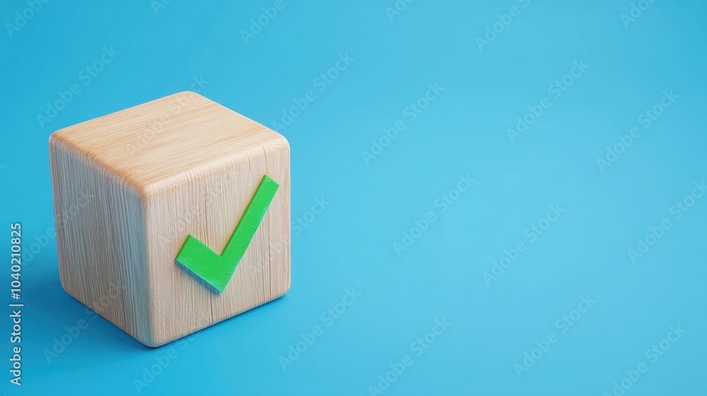 Wooden cube with green checkmark icon. Check mark, Check Mark Sign ...