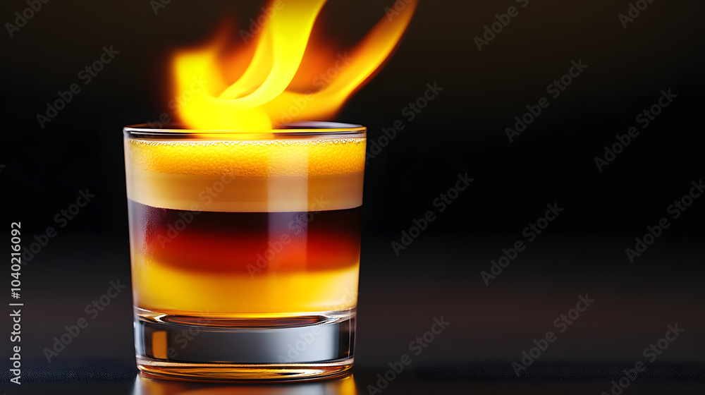 A Stunningly Layered B-52 Cocktail with a Mesmerizing Flame and Elegant ...