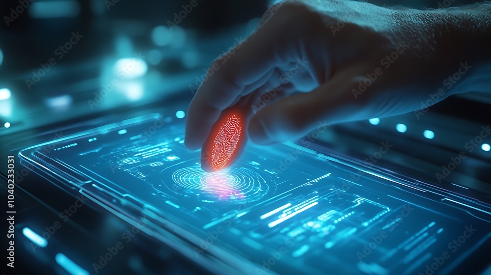 A doctor using a fingerprint scanner to access digital medical records ...