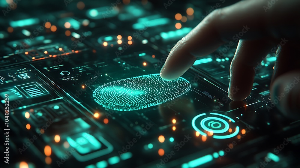 Close-up of a fingerprint being used to unlock and control multiple IoT ...