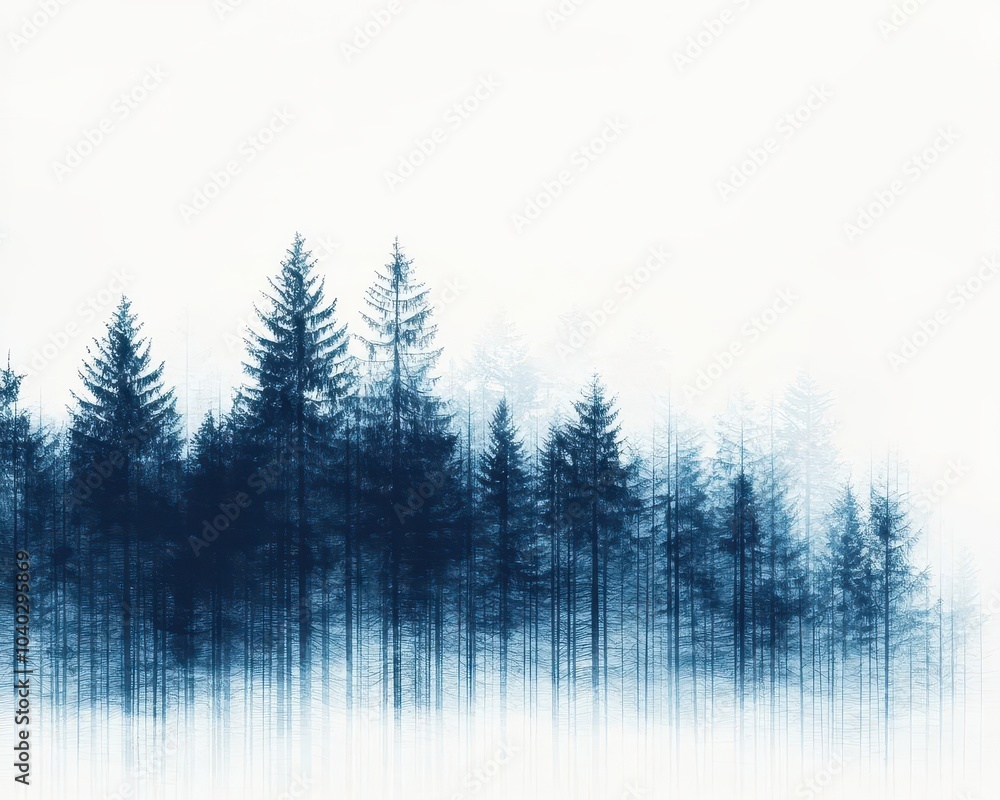 Pine forest in blueprint with overlaid geometric shapes representing ...