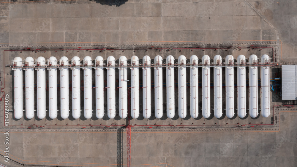 Aerial view gas storage tank and pipeline, Gas storage tank chemical ...