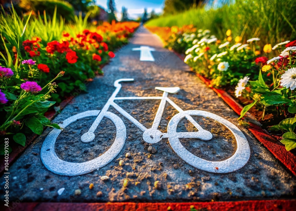 Summer Bicycle Path Sign Macro Photography of White Paint on Pavement ...