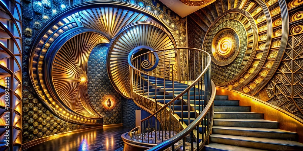 Surreal Art Deco Metallic Spirals with Fibonacci Sequence in ...