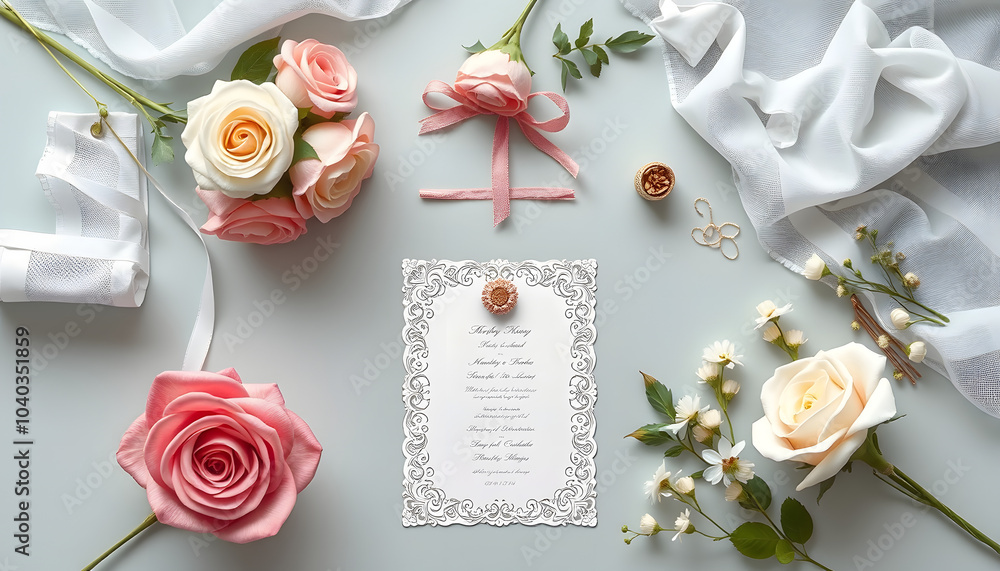 flat lay layout of wedding details top view with a white accent, png ...