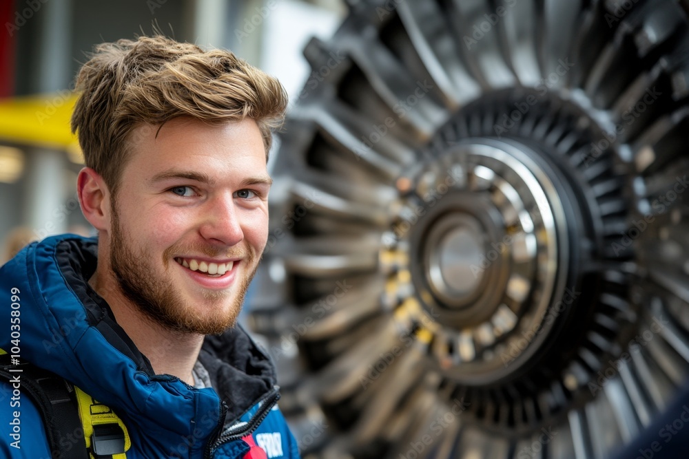 Mechanical engineer explaining machine operations to apprentices ...