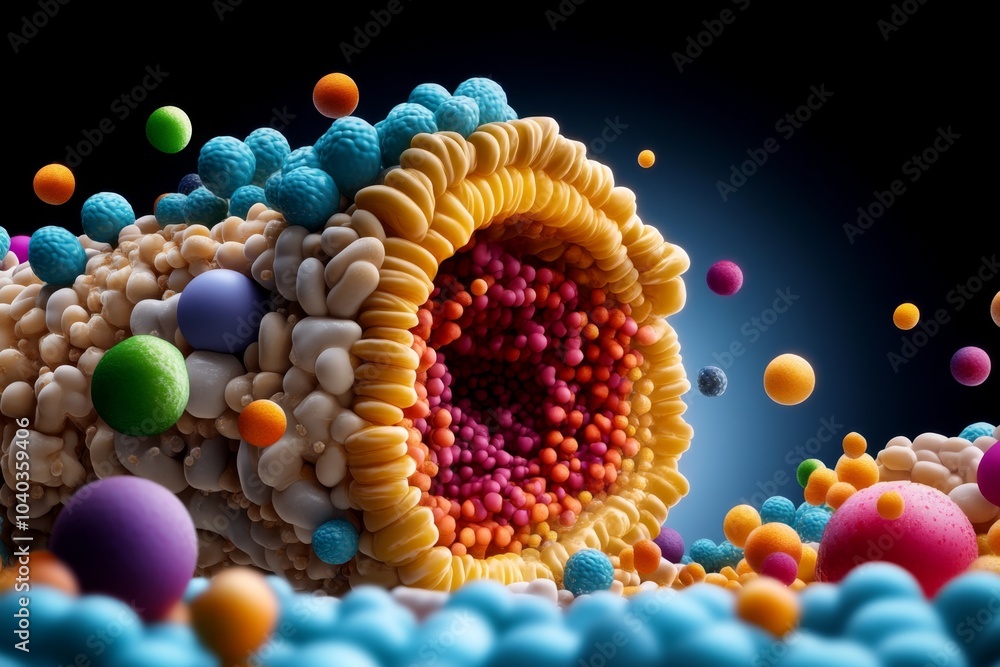 Molecular view of ion channels embedded in a nerve cell membrane ...