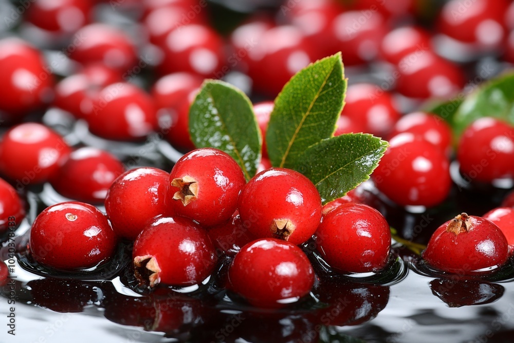 Cranberry bog at harvest time, with bright red berries floating in the ...