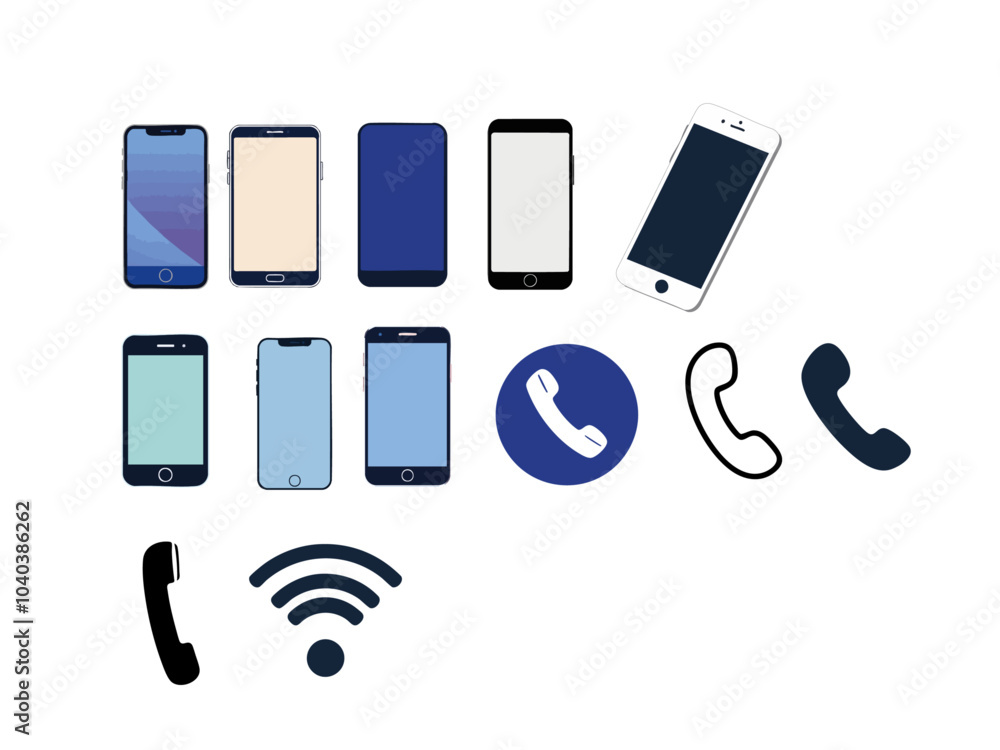 Vector illustration of various cell phone types with call icons ...