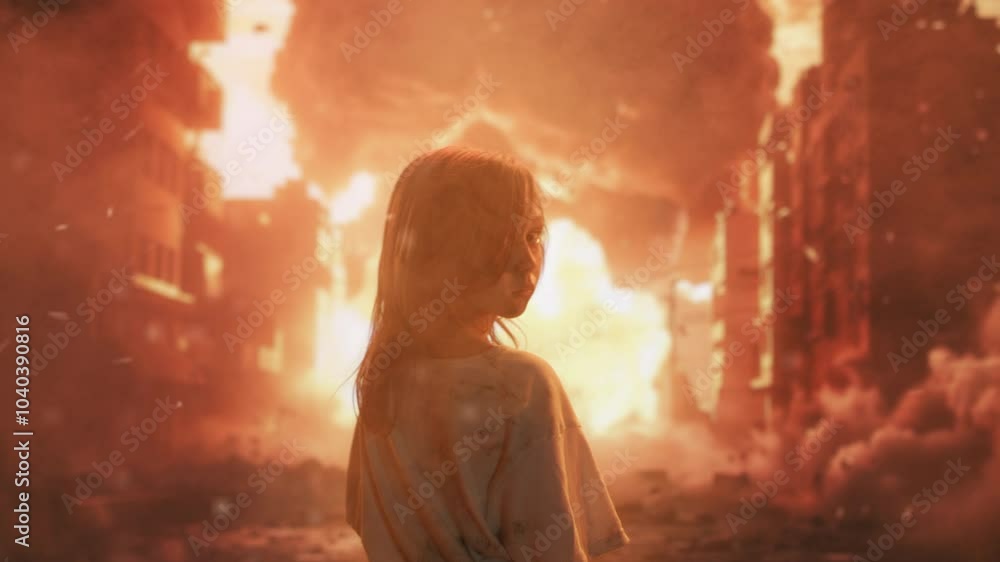 Girl Standing in Front of Huge Explosion Nuclear Blast Destruction ...