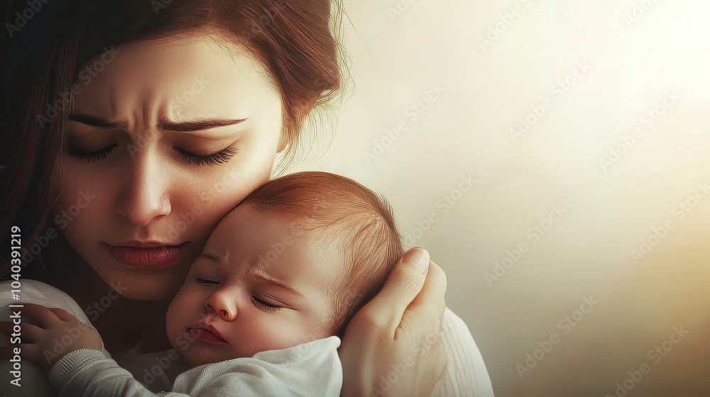 Illustration of a mother s postpartum depression causing emotional ...