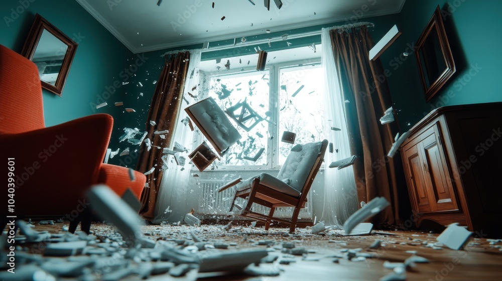 A classic wooden rocking chair is caught in a sudden burst of ...