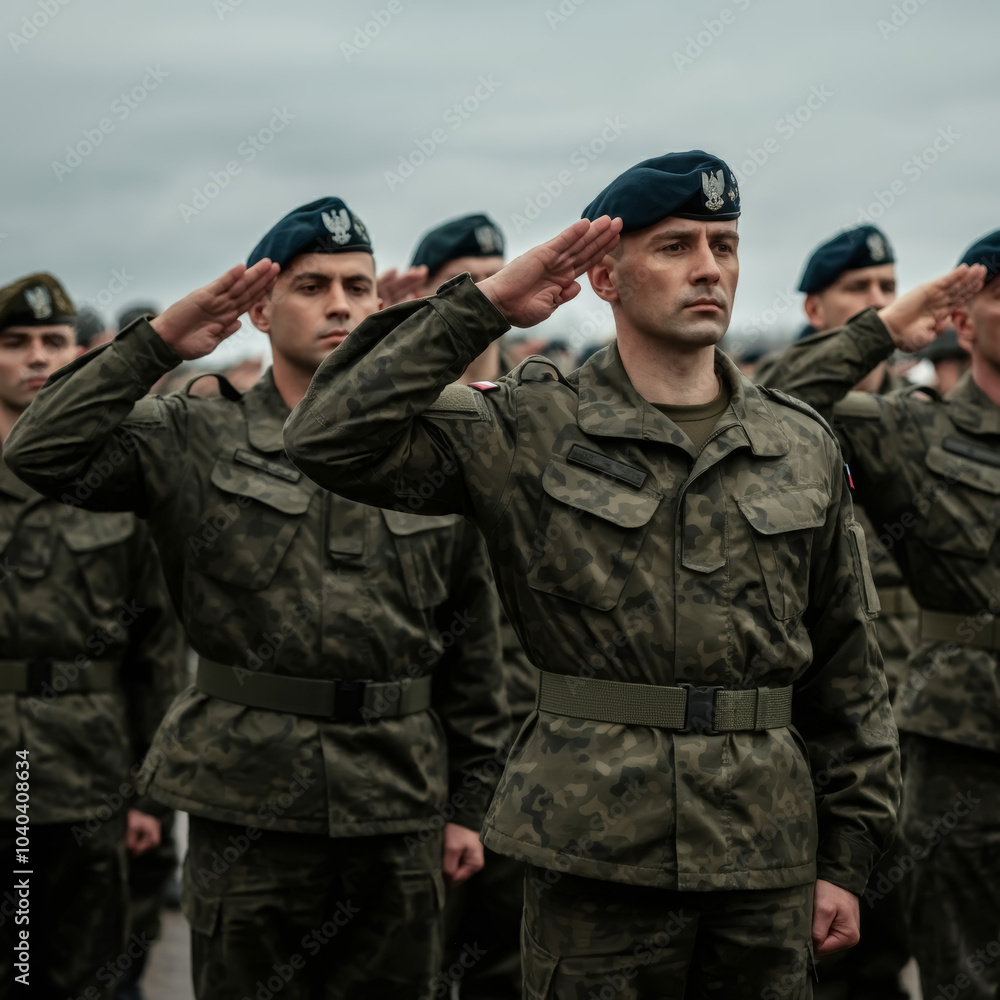 Polish soldiers giving salute during ceremony military, glory and honor ...