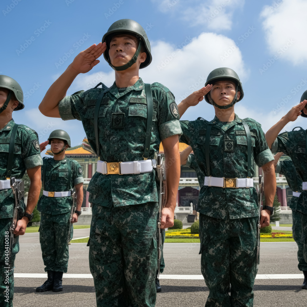 Taiwanese soldiers giving salute during ceremony military, glory and ...
