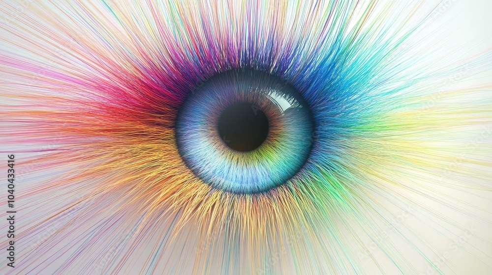 Multicolored iris of the eye animation concept. Rainbow lines scattered ...