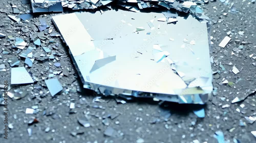 Broken mirror shards reflect light beams at various angles in a ...