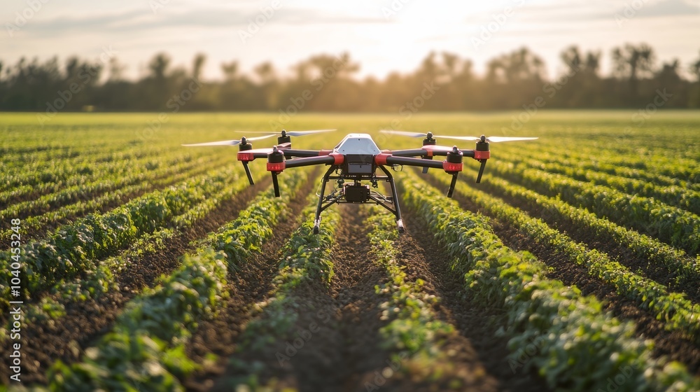 Robotic farming drones monitoring crop health in vast agricultural ...