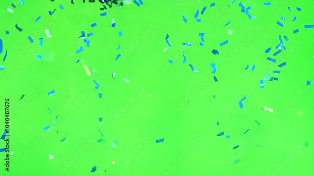 Blue confetti falling on green screen, Festive,party,gender reveal ...