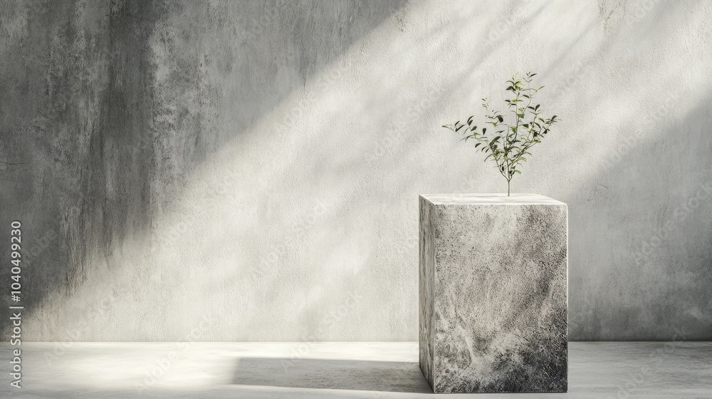 Minimalist greenery a solitary plant in a modern concrete environment ...
