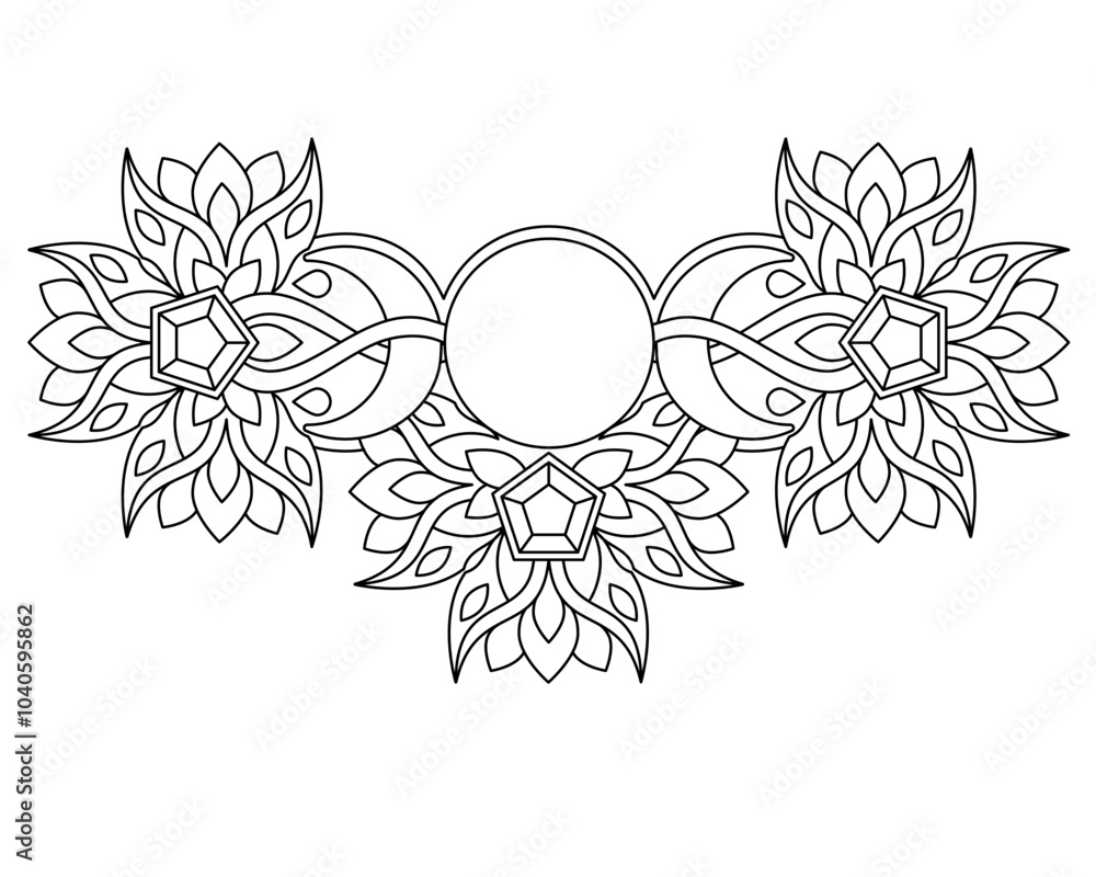 Three phases of the moon surrounded by flowers and crystals ...