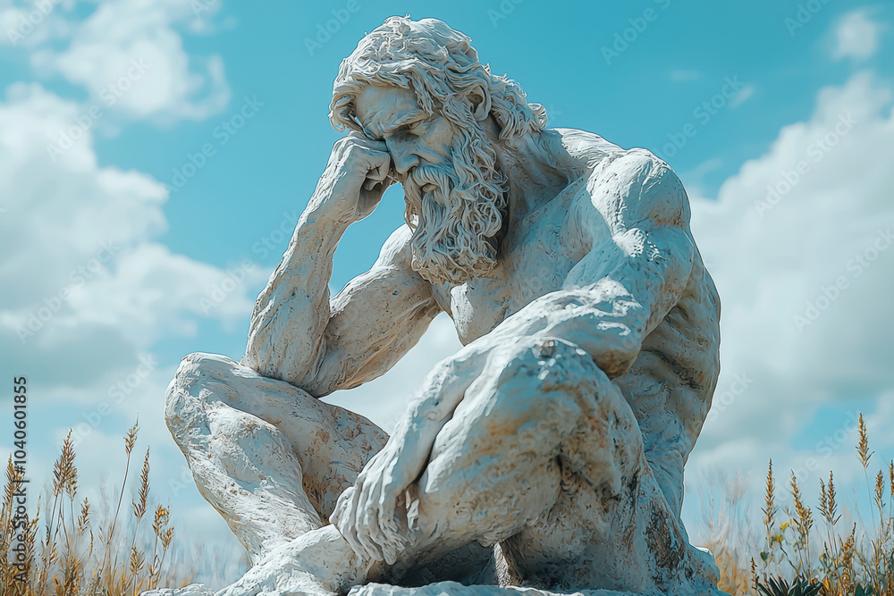 A creator figure shaping a new world from a blank slate, representing ...