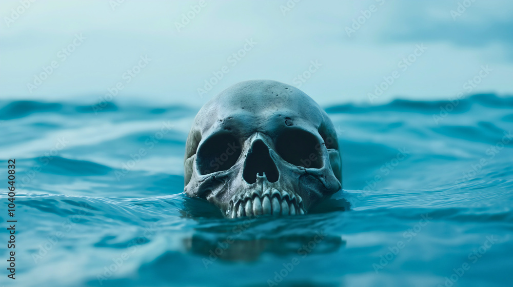 Skull sea and ocean skeleton with death tropical bone and dead floating ...